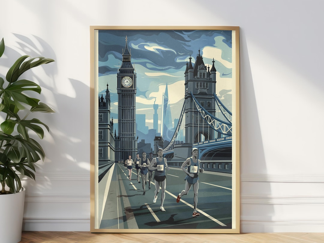 London Marathon Poster – Iconic London Bridge, Big Ben, Running Event ...