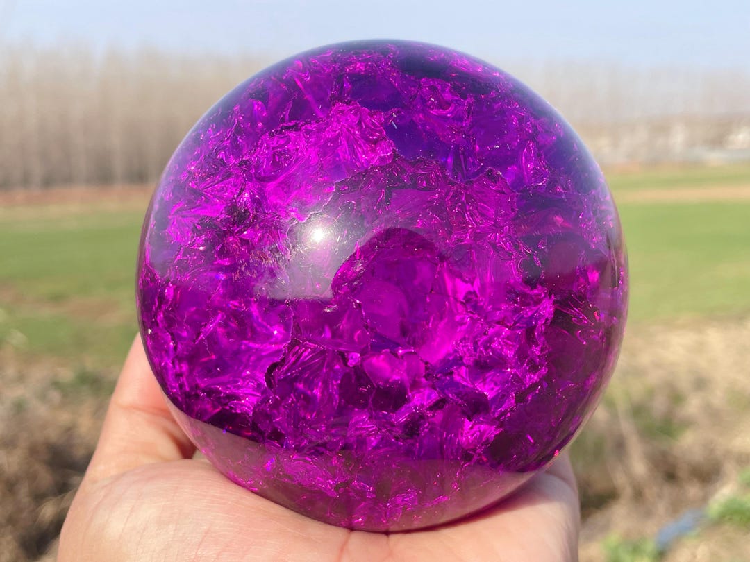 Purple Aura Quartz Crystal Sphere: Crackle Glass Decor, 3.7 Inch - Etsy