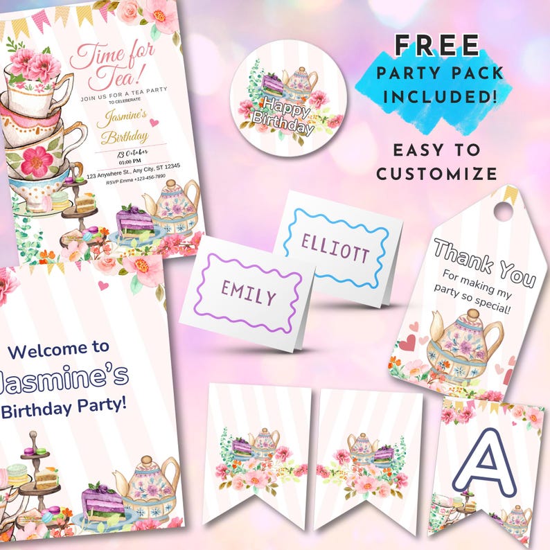 Tea Party Birthday Invitation • Tea Party Birthday Invite • Afternoon ...