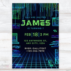 Computer Coding Party Birthday Invitation • Computer Code Birthday ...