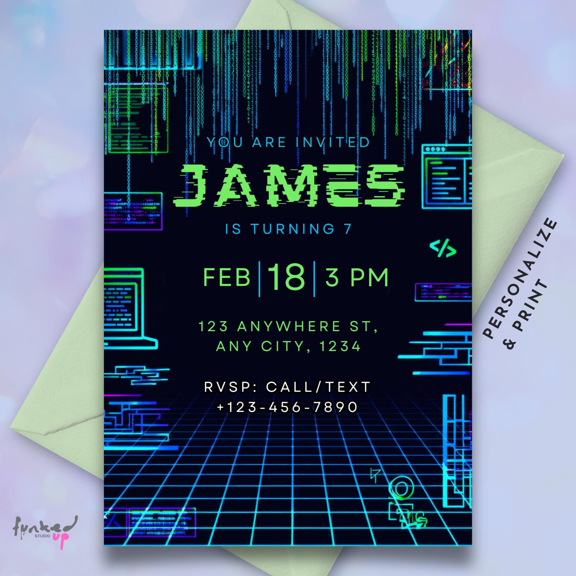 Computer Coding Party Birthday Invitation • Computer Code Birthday ...