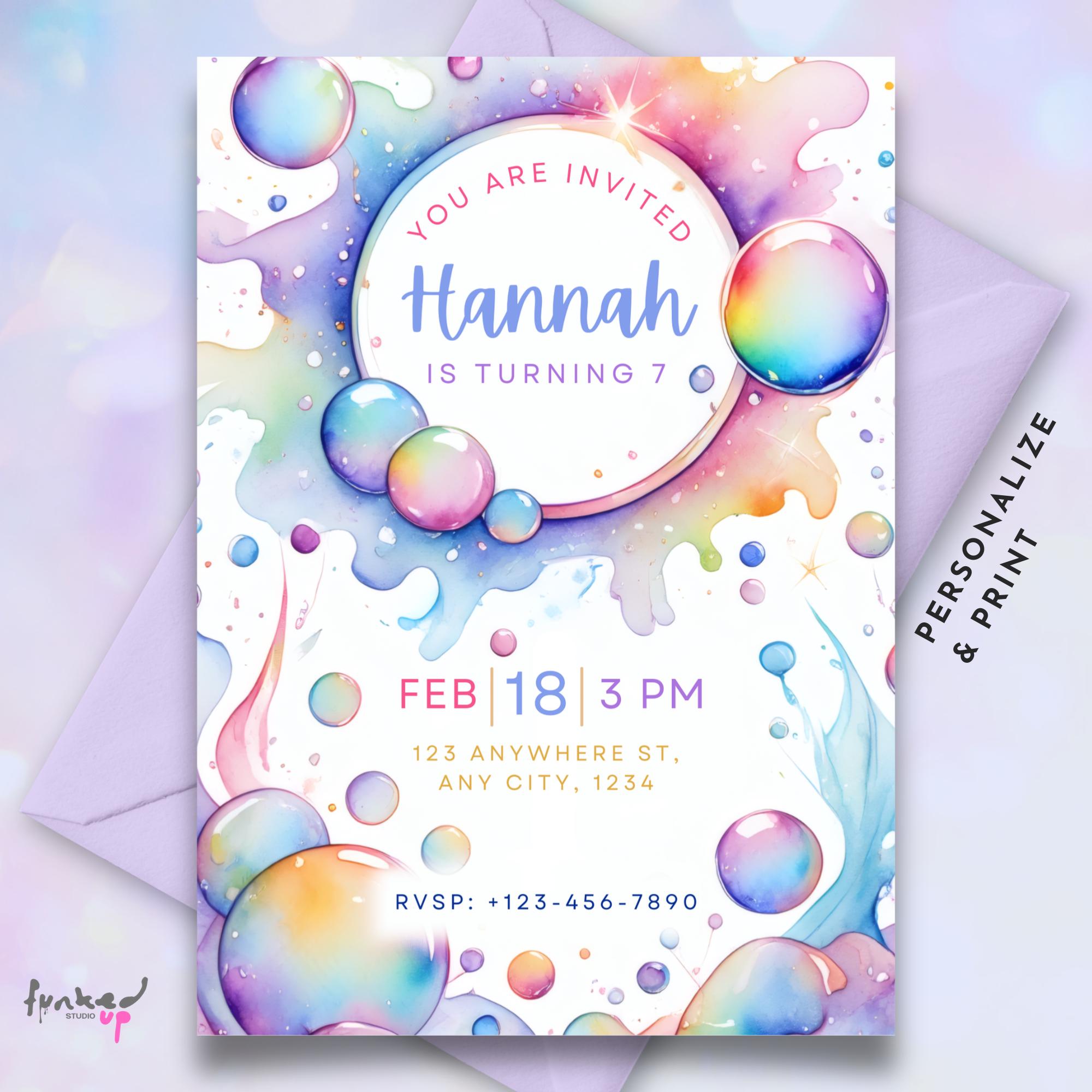 Bubble Party Birthday Invitation • Bubble Birthday Party Invite ...
