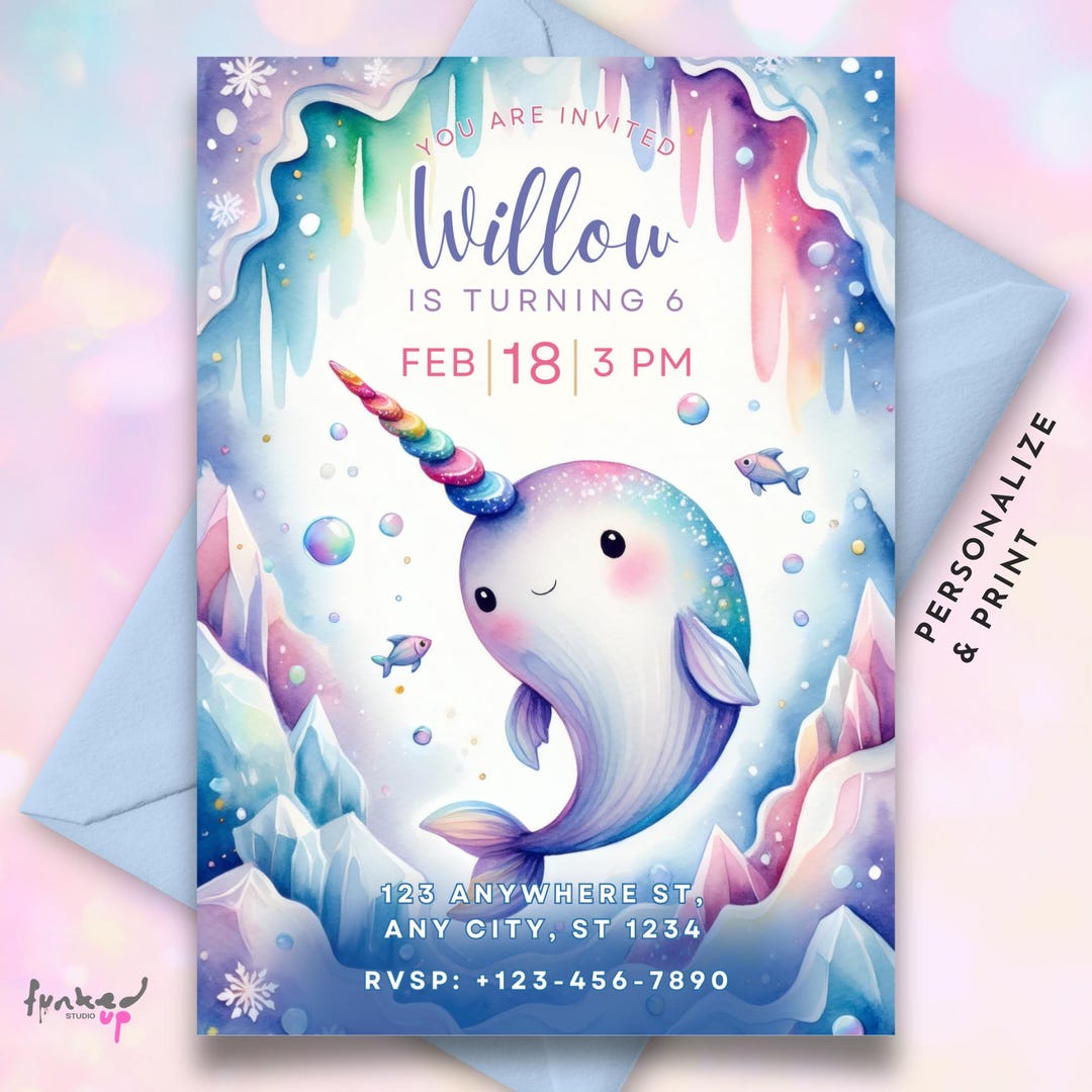 Narwhal Party Birthday Invitation • Narwhal Under the Sea Birthday ...