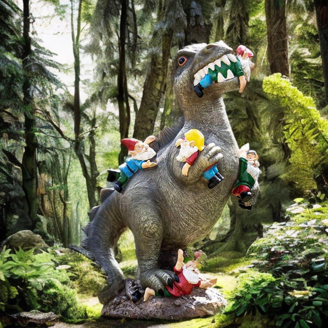 Funny Garden Gnome Dinosaur Statue Outdoor Yard Decor T-rex Eating ...
