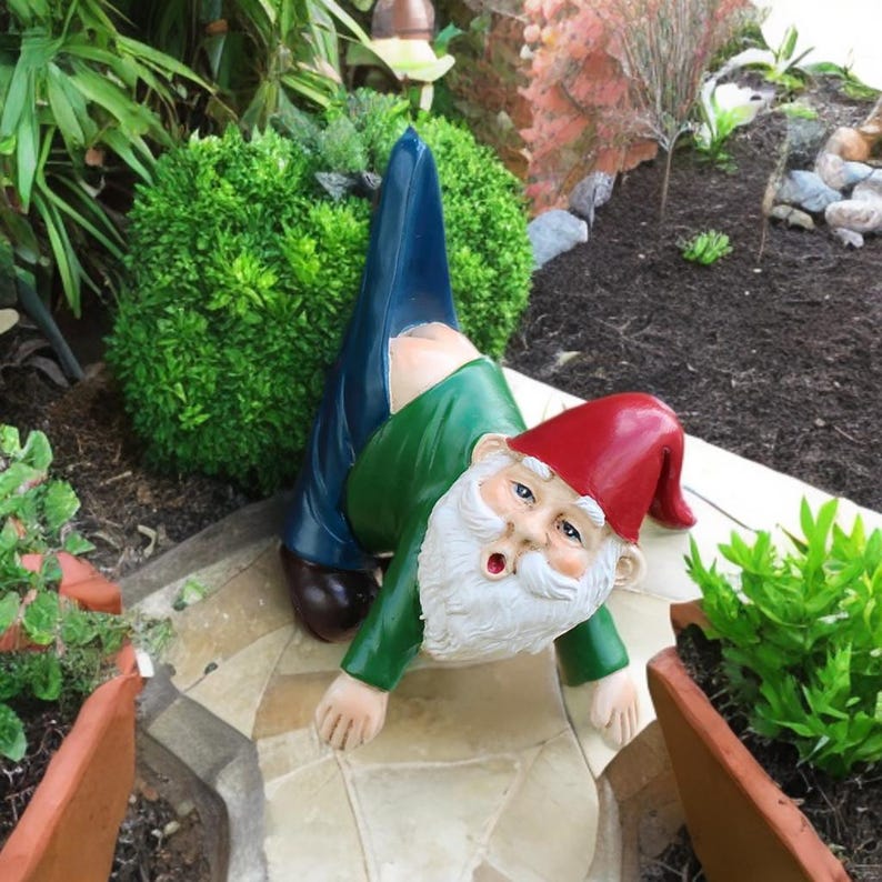 Funny Mooning Garden Gnome Statue Outdoor Lawn Decor Naughty Gag Resin ...