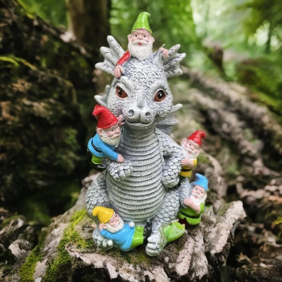 Funny Dragon Garden Statue With Climbing Gnomes – Mythical Lawn & Patio ...