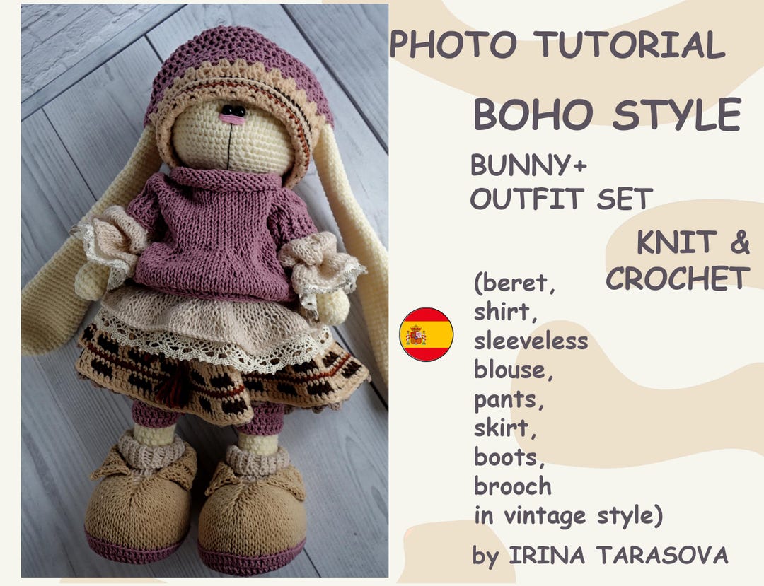 Amigurumi crochet tilda bunny pattern and boho stily clothes pattern ...
