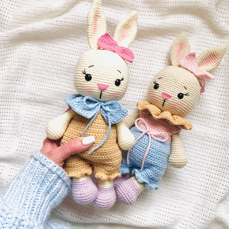 Set of 2 CROCHET PATTERN Stuffed Rabbit Amigurumi in Clothes Toy ...