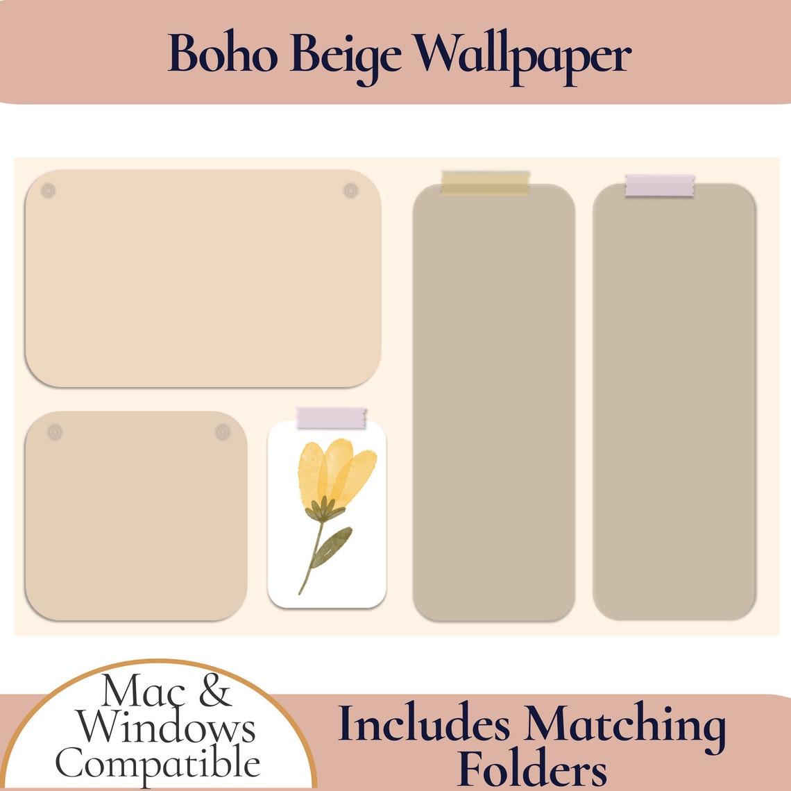 Mac & Windows Desktop Organizer | Boho Beige Digital Wallpapers ...