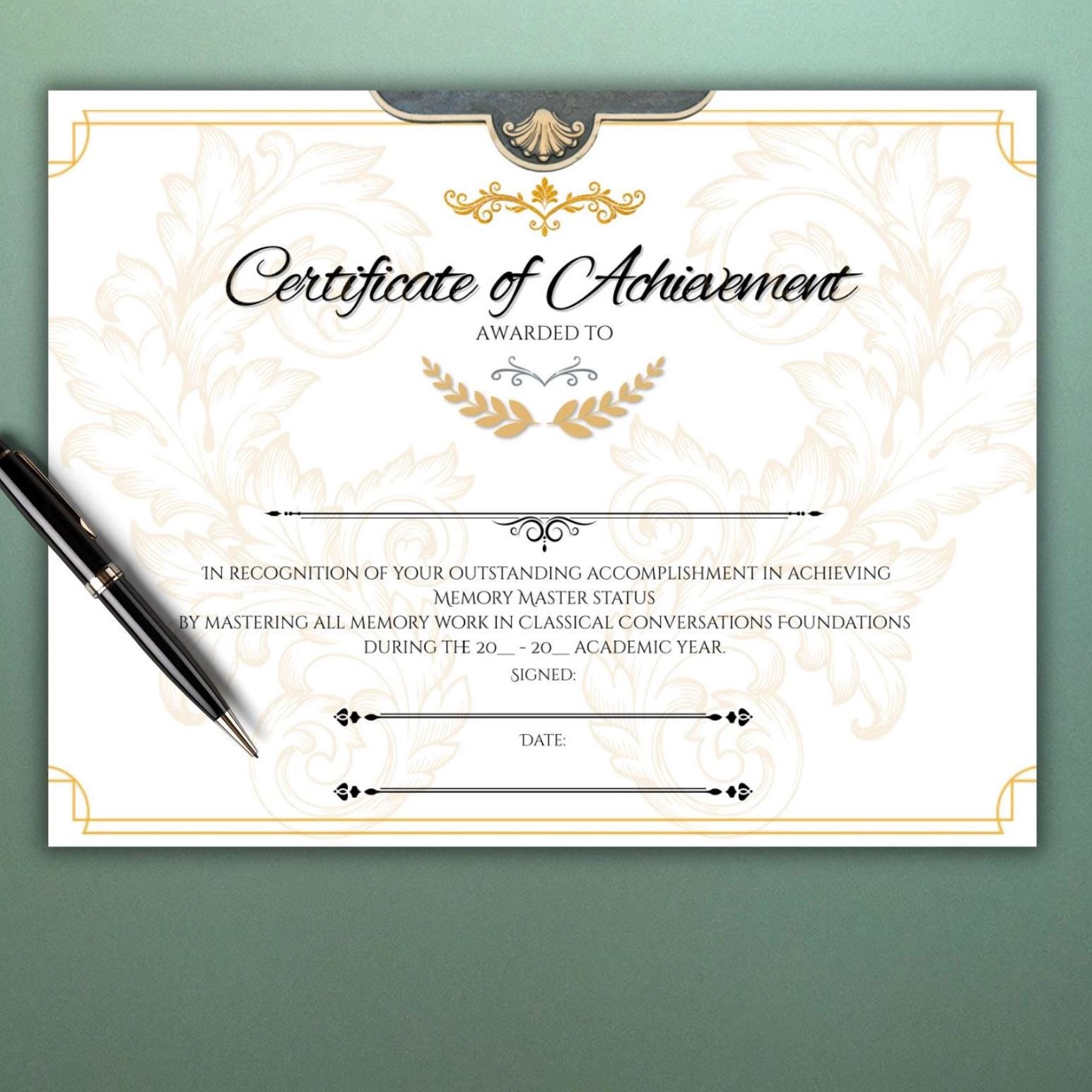Memory Master Certificate Printable PDF | Classical Conversations Award ...