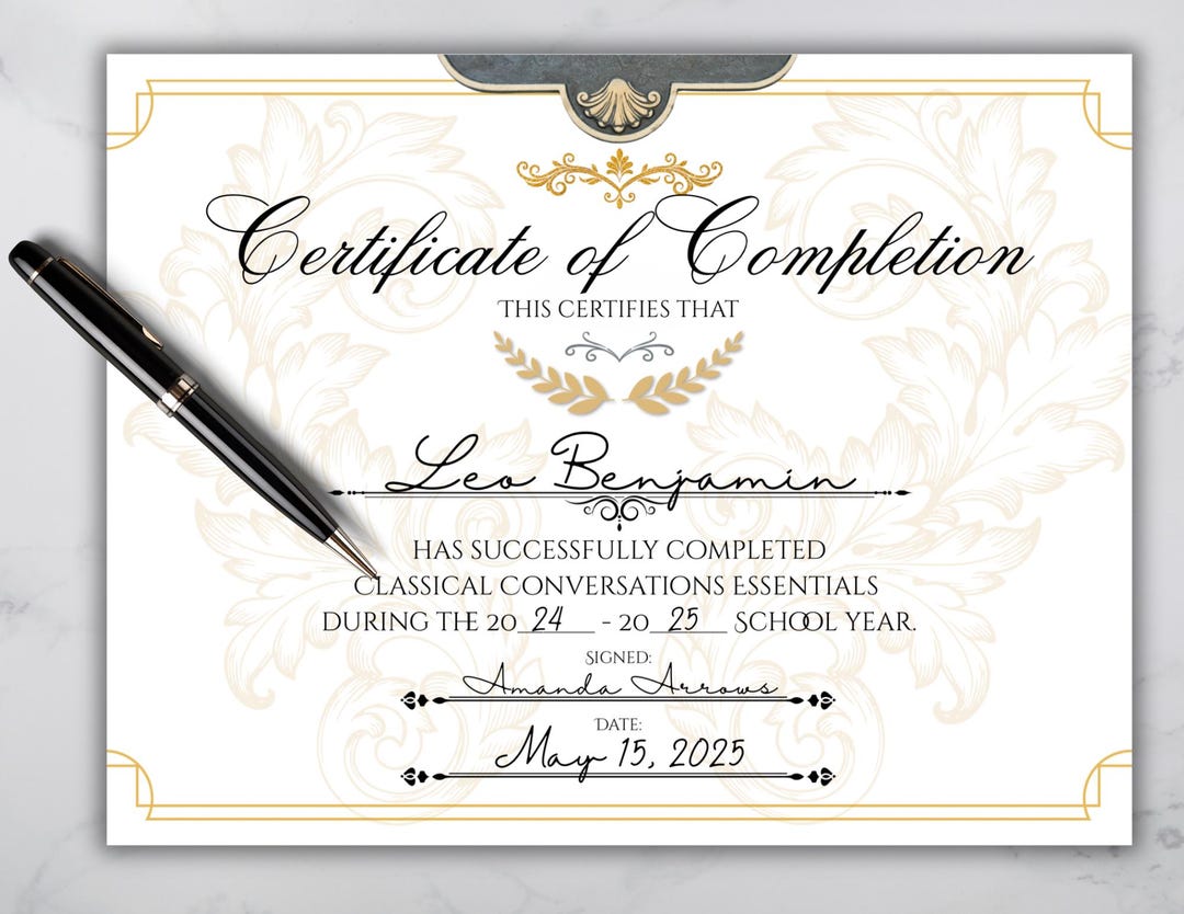 Essentials Completion Certificate PDF | Classical Conversations Student ...