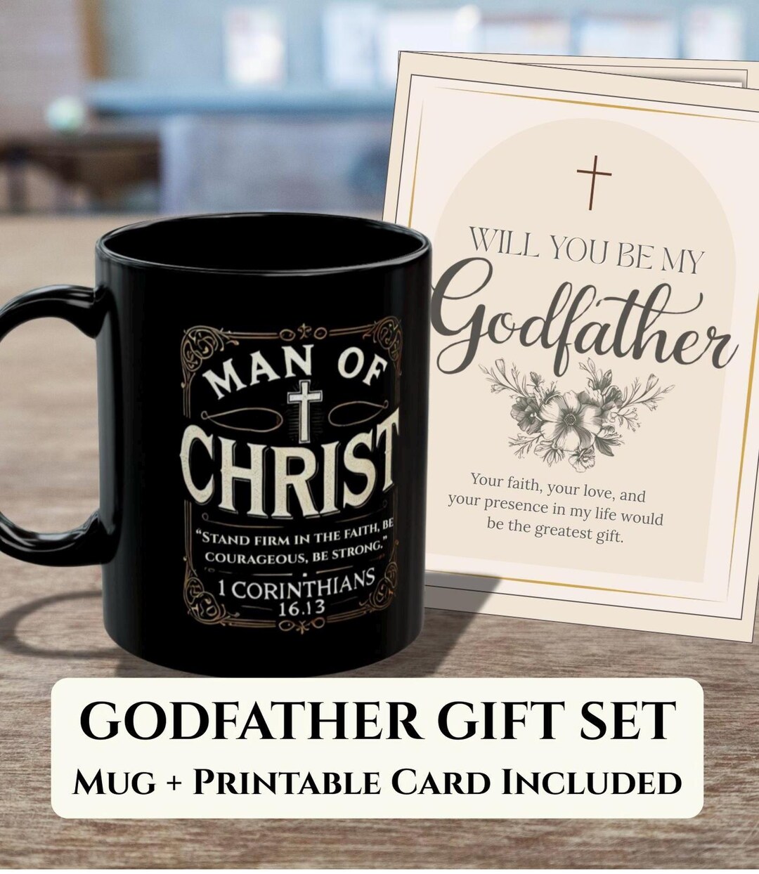 Man of Christ Mug: Catholic Godfather Gift With Printable Card - Etsy