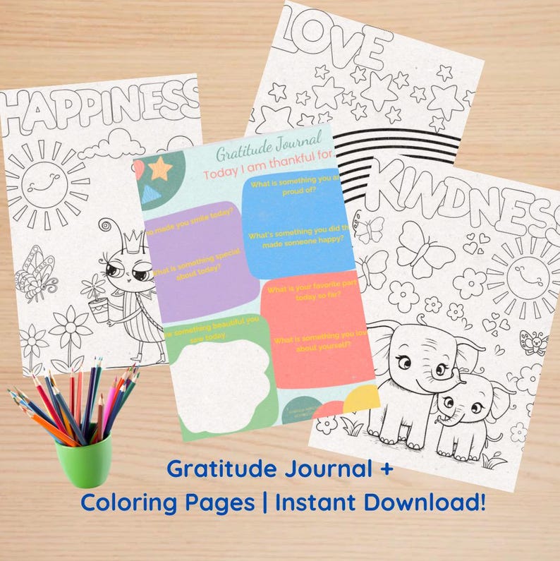Kids Gratitude Journal Printable: Coloring Pages, Homeschool Activity ...