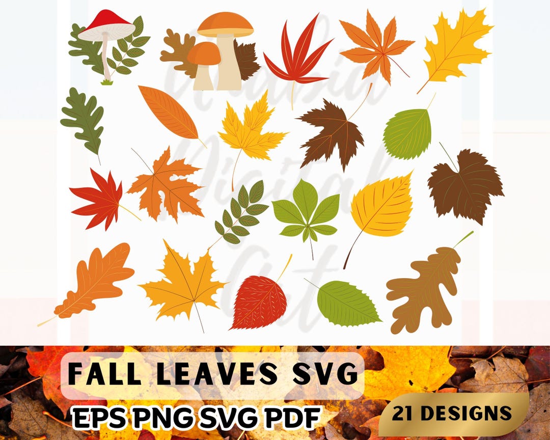 Fall Leaves SVG Bundle: Autumn Graphics for Cricut, Silhouette (digital ...