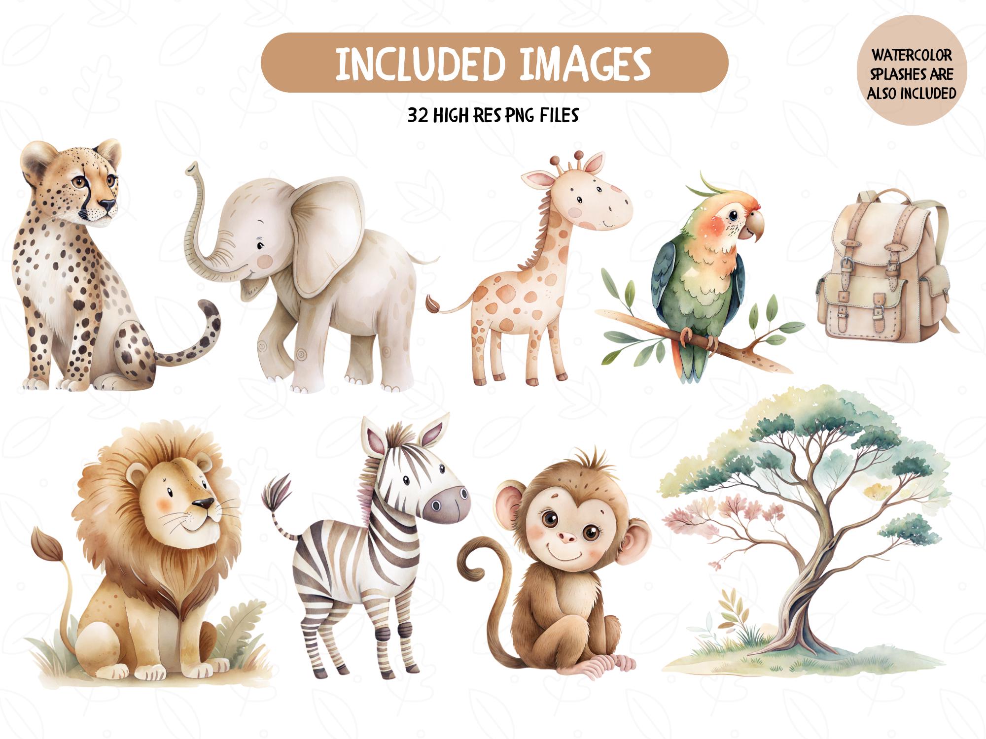 Watercolor Safari Friends Clipart, Cute Jungle Animals Clipart, Safari ...