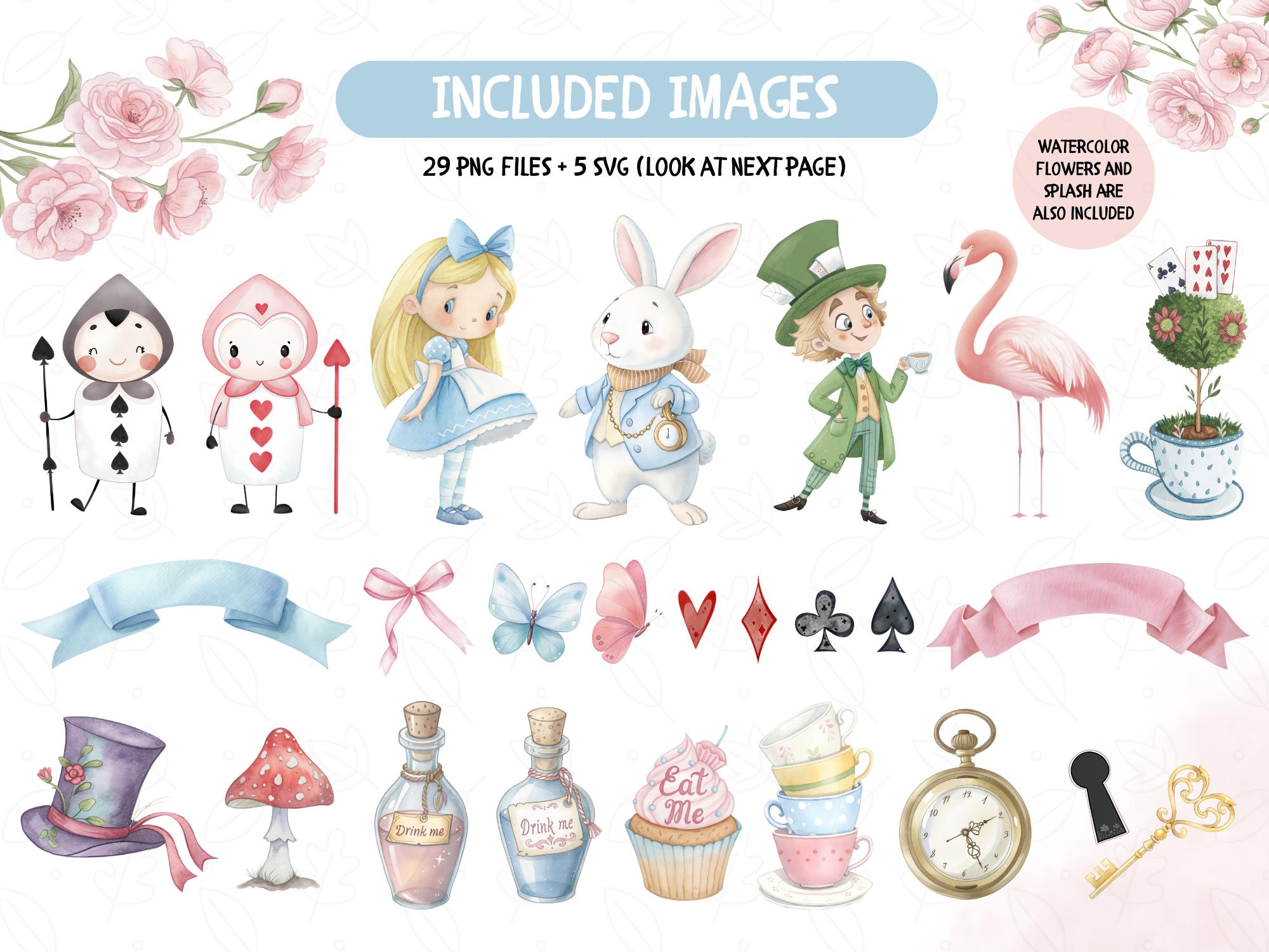 Watercolor Cute Alice in Wonderland Collection, Alice in Wonderland ...