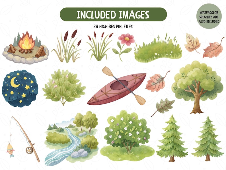 Watercolor Camping Adventure Clipart – Camp and Nature Elements ...