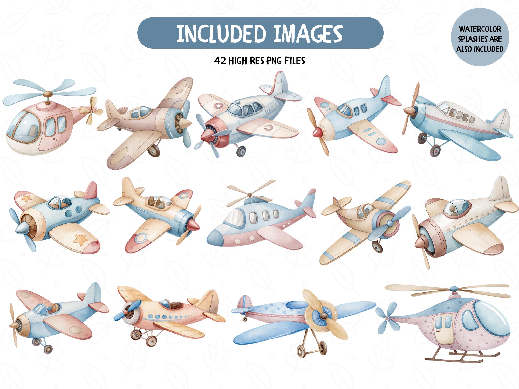 Watercolor Blue Air Transport Clipart Bundle – Nursery and Baby Boy ...