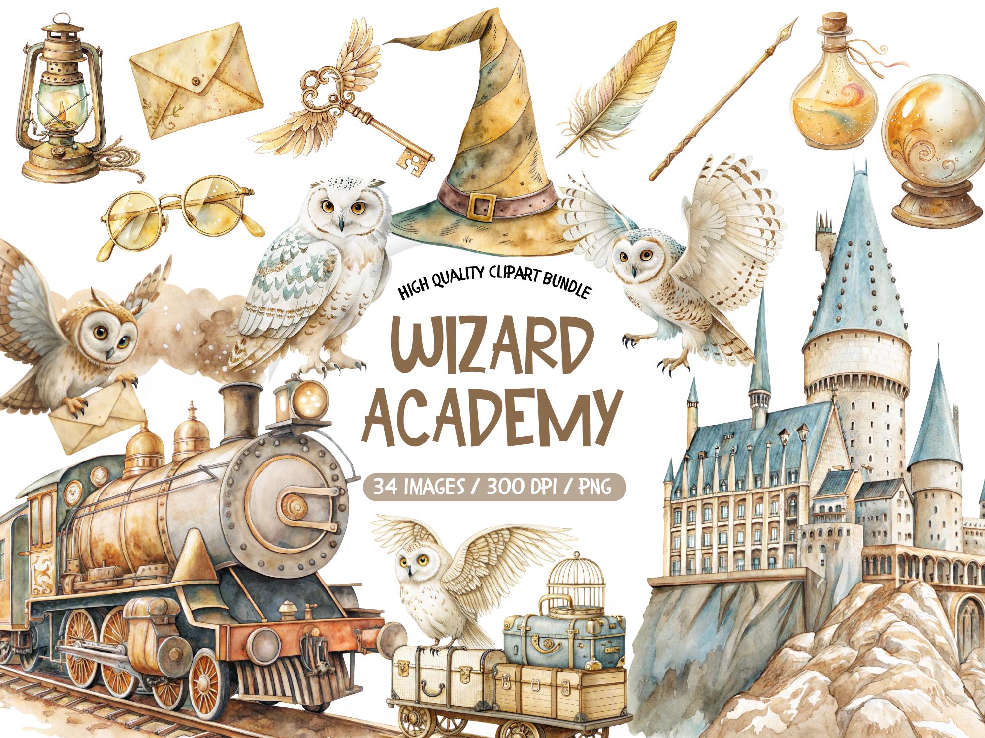 Watercolor Wizard School Clipart, Magic Wizard Clipart Bundle, Wizard ...