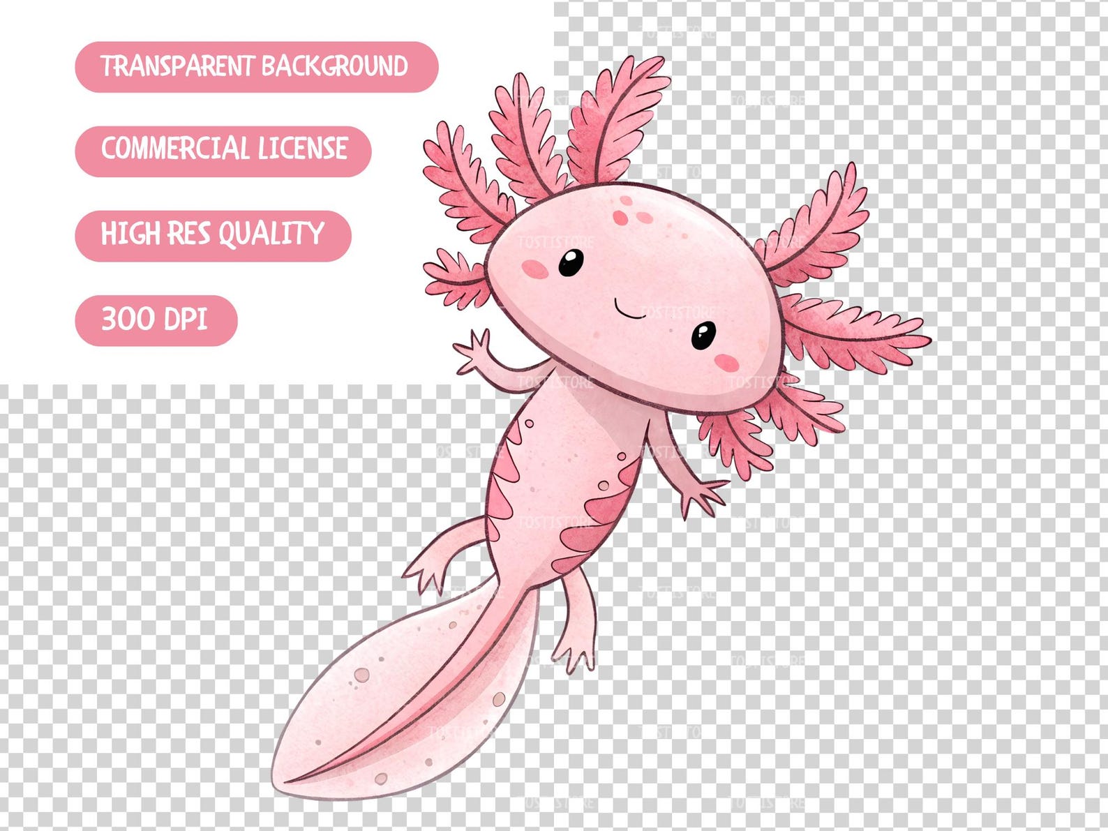 Pink Watercolor Axolotl Clipart, Axolotl Birthday Png Set, Axolotl ...