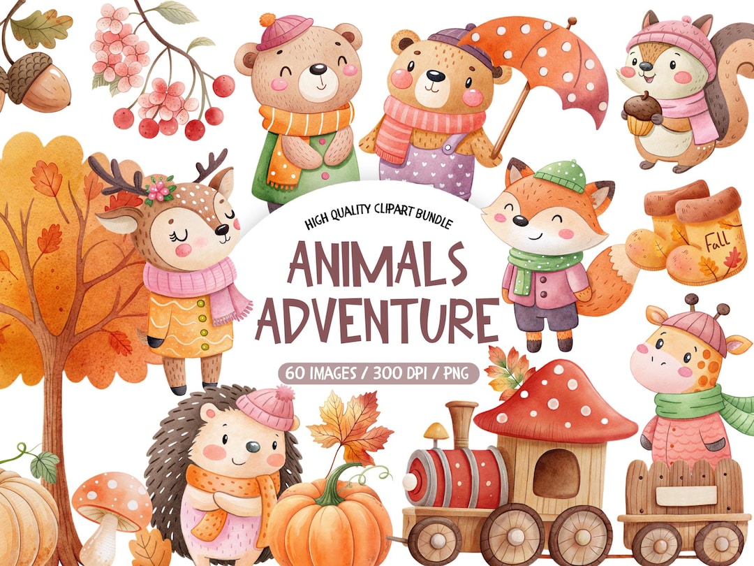 Fall Animals Clipart, Cute Woodland Clipart, Autumn Nursery Animals ...