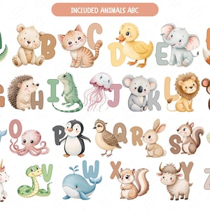 Cute Animal Alphabet Clipart, Watercolor Letters PNG, Alphabet Letters ...