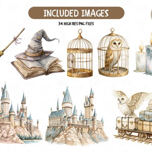 Watercolor Wizard School Clipart, Magic Wizard Clipart Bundle, Wizard ...