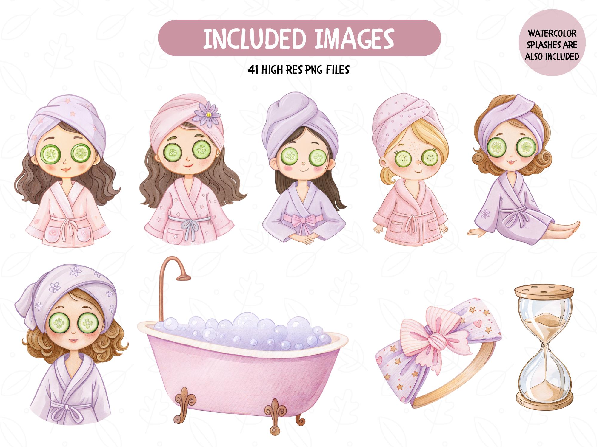 Spa Day Clipart, Cute Spa PNG Bundle, Self Care Clipart, Spa Party ...