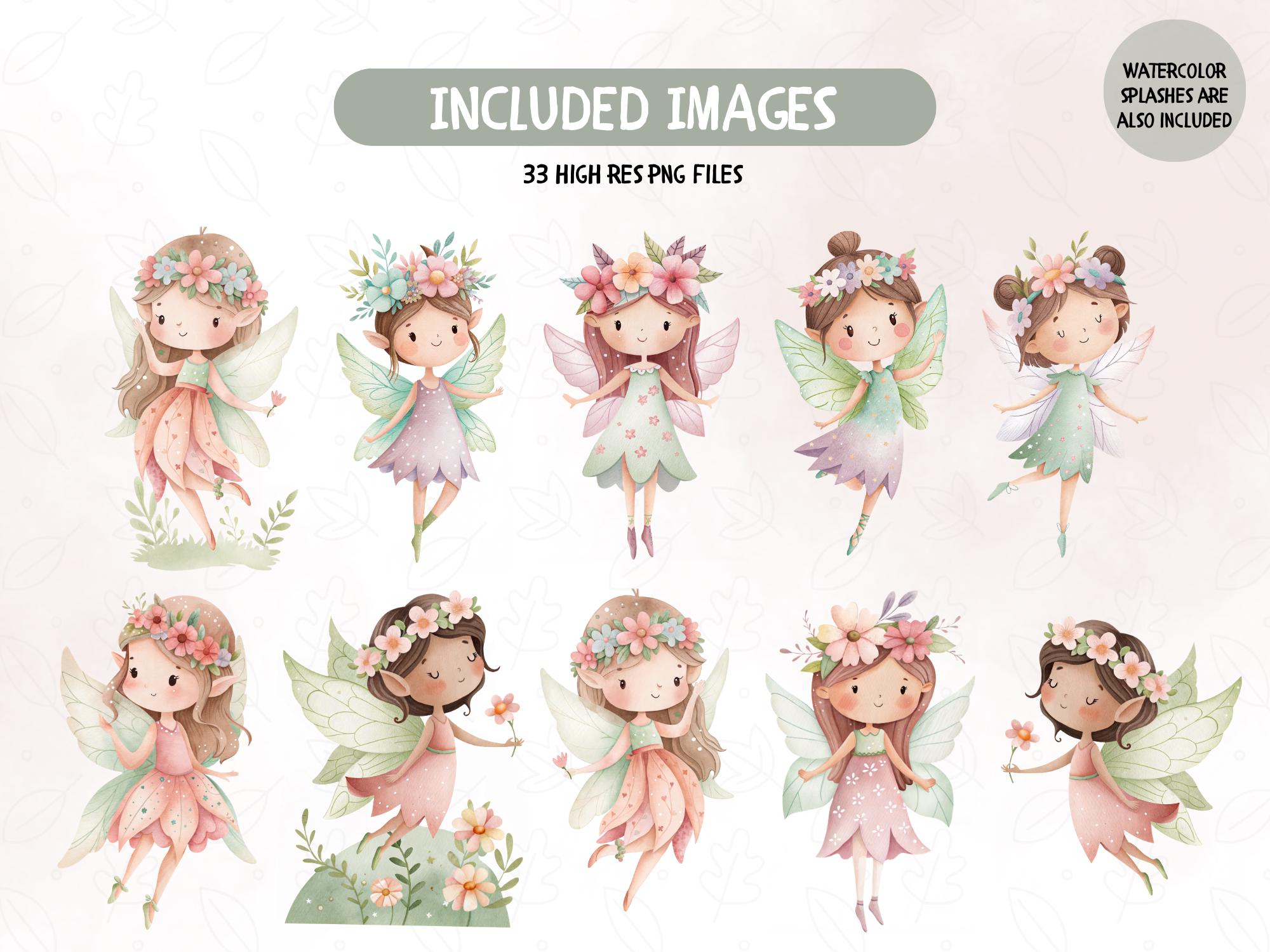 Watercolor Fairy Garden Clipart, Cute Fairies Clipart, Watercolor Fairy ...