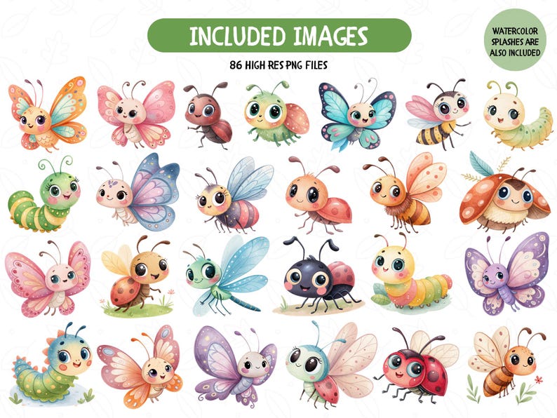Watercolor Bug Clipart Bundle: Spring Garden Insects & Nature Elements ...