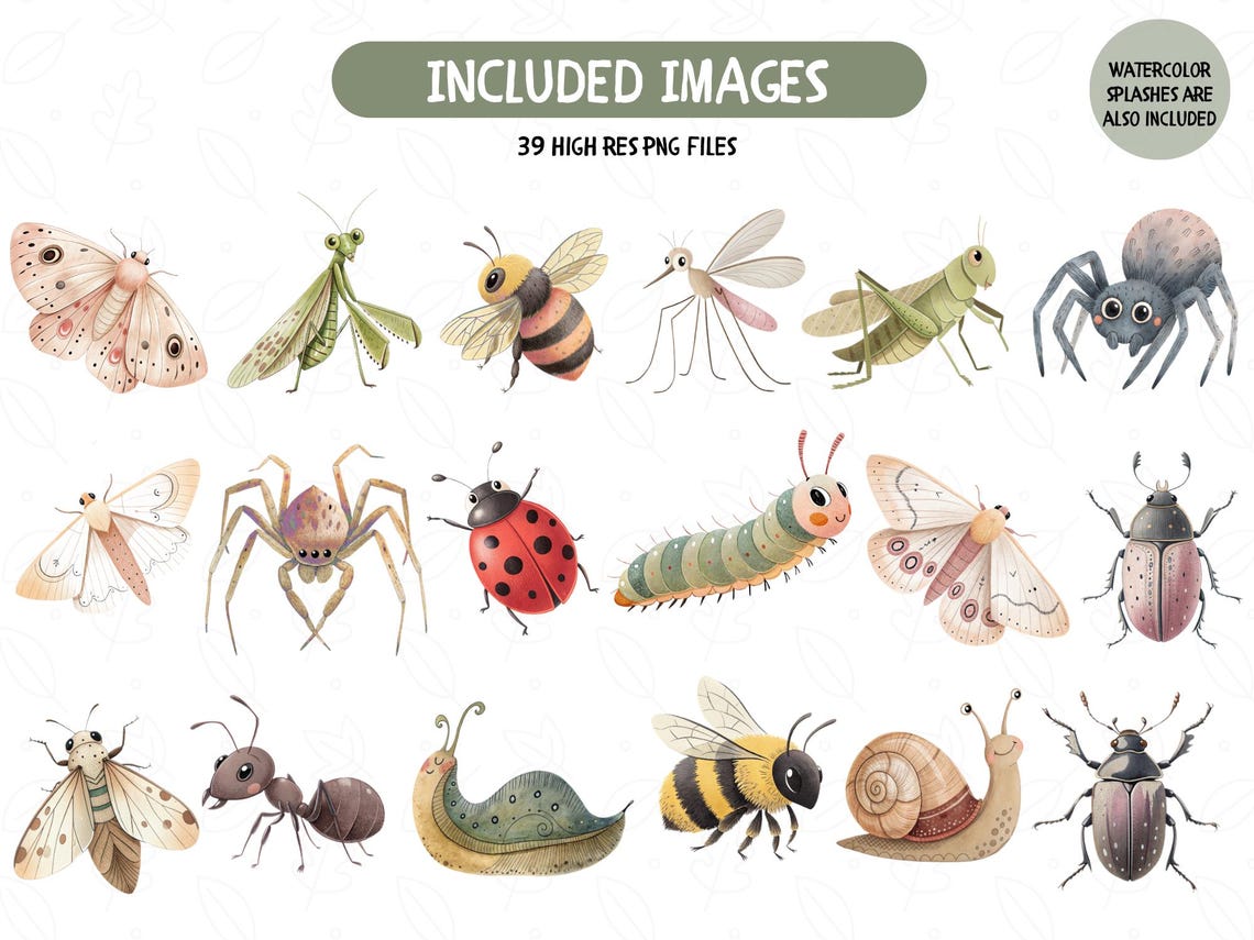 Watercolor Bugs Clipart Bundle – Garden Insect and Butterfly PNG Set ...