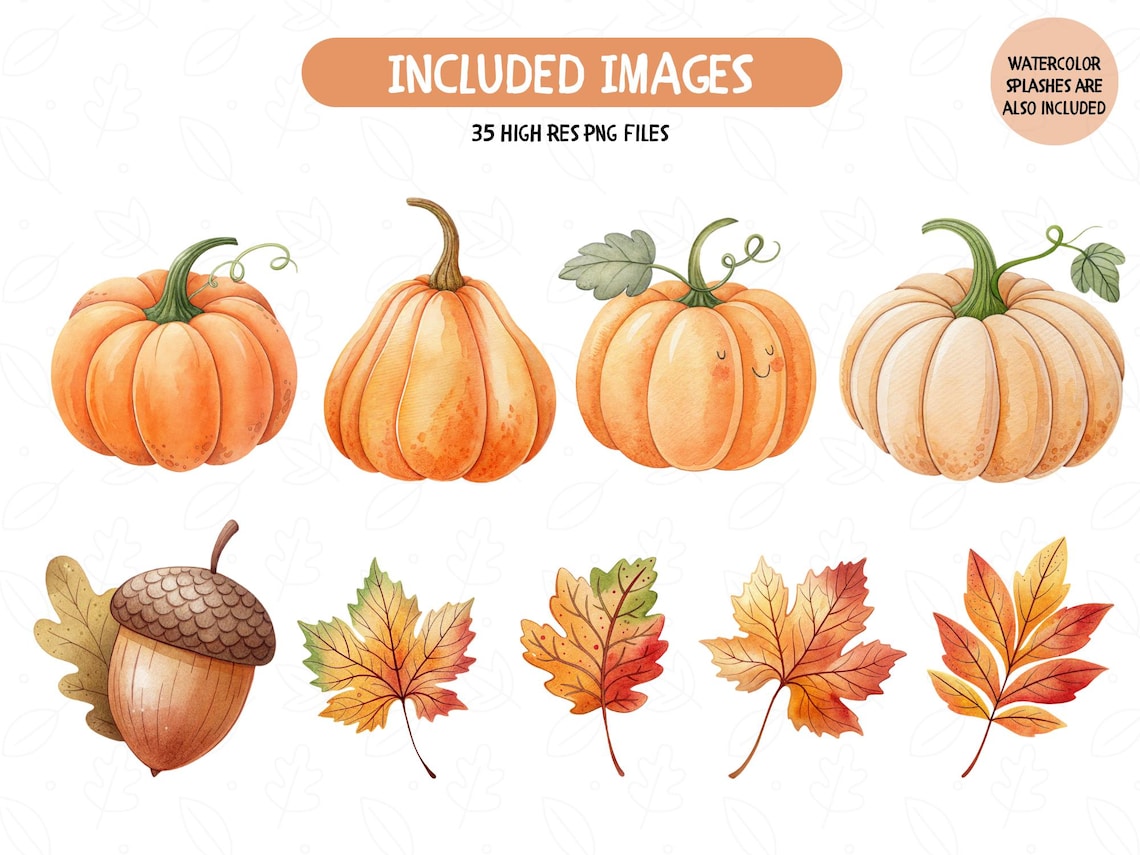 Cozy Autumn Clipart, Harvest Leaves Clipart, Watercolor Autumn Clipart ...
