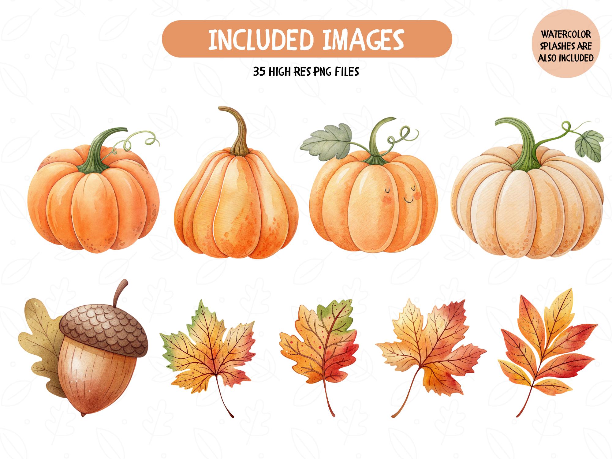 Cozy Autumn Clipart, Harvest Leaves Clipart, Watercolor Autumn Clipart ...