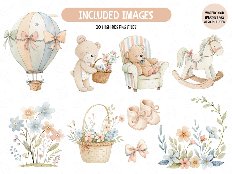 Neutral Baby Watercolor Clipart, Pastel Baby Animals Clipart, Cute Baby ...