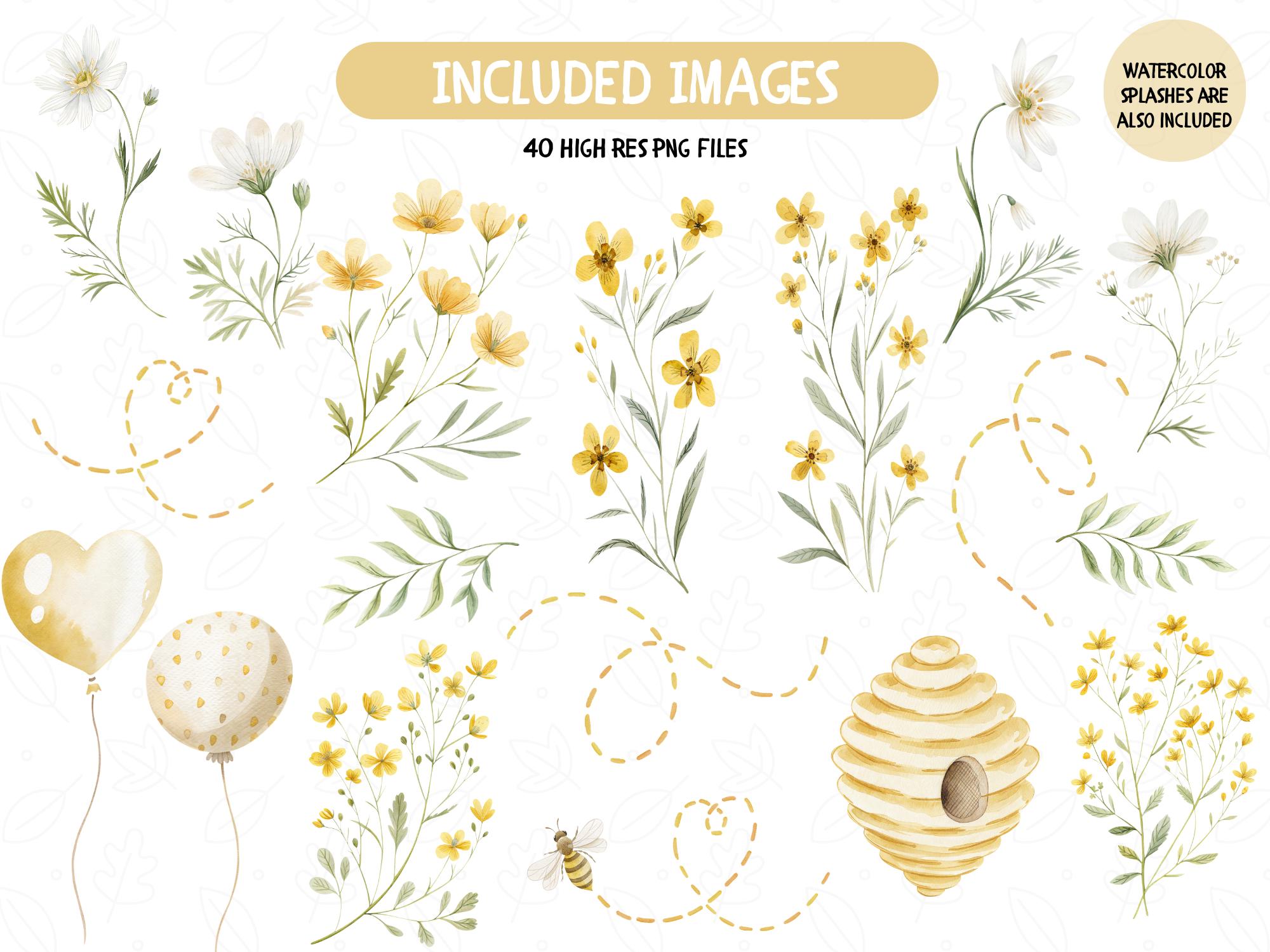 Floral Bees Clipart, Bee and Flower Clipart, Honey Bee Png Bundle, Cute ...