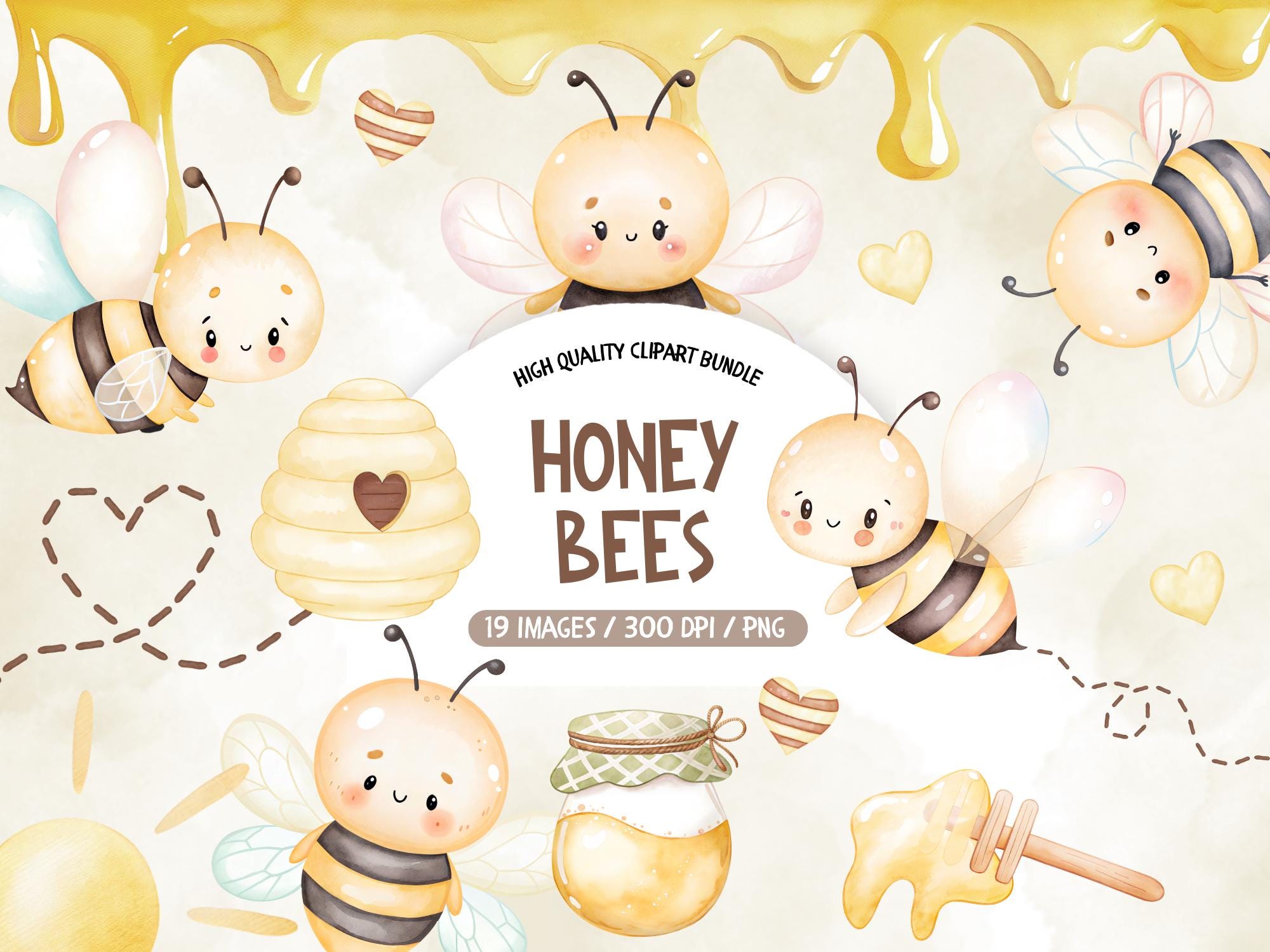 Cute Bee Watercolor Clipart, Baby Bee Clipart, Cute Bee Clip Art, Honey ...