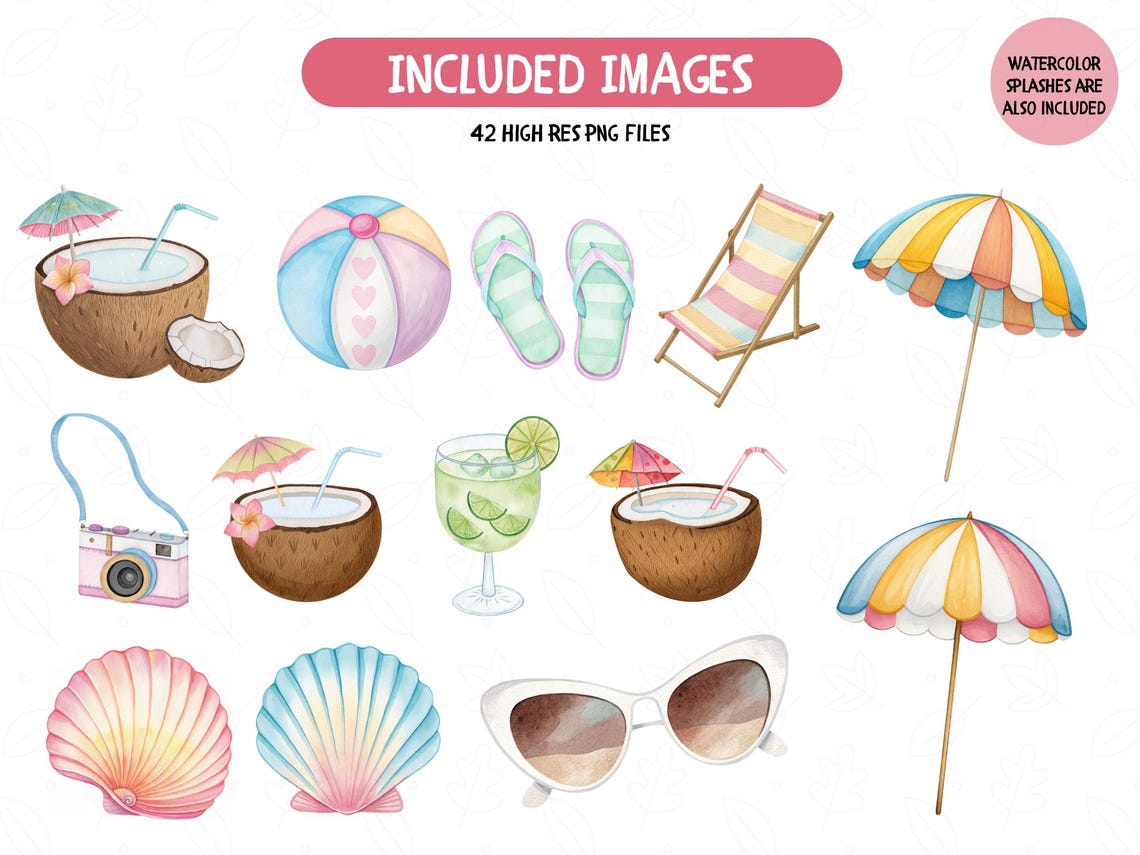 Summer Beach Clipart, Watercolor Summer Clip Art, Summer Watercolor Png ...