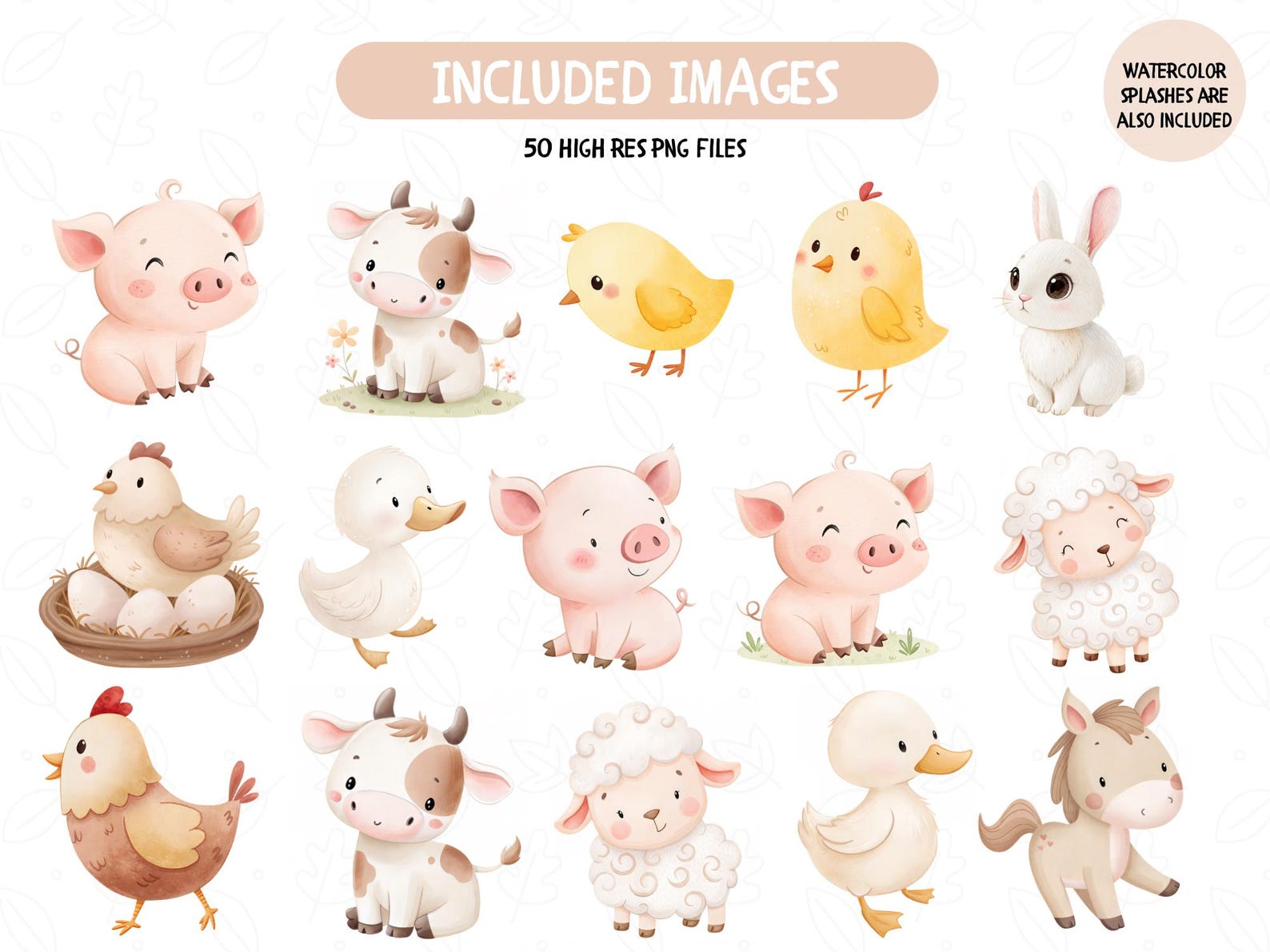 Farm Animals Watercolor Digital Clipart, Farm Animal Clip Art ...