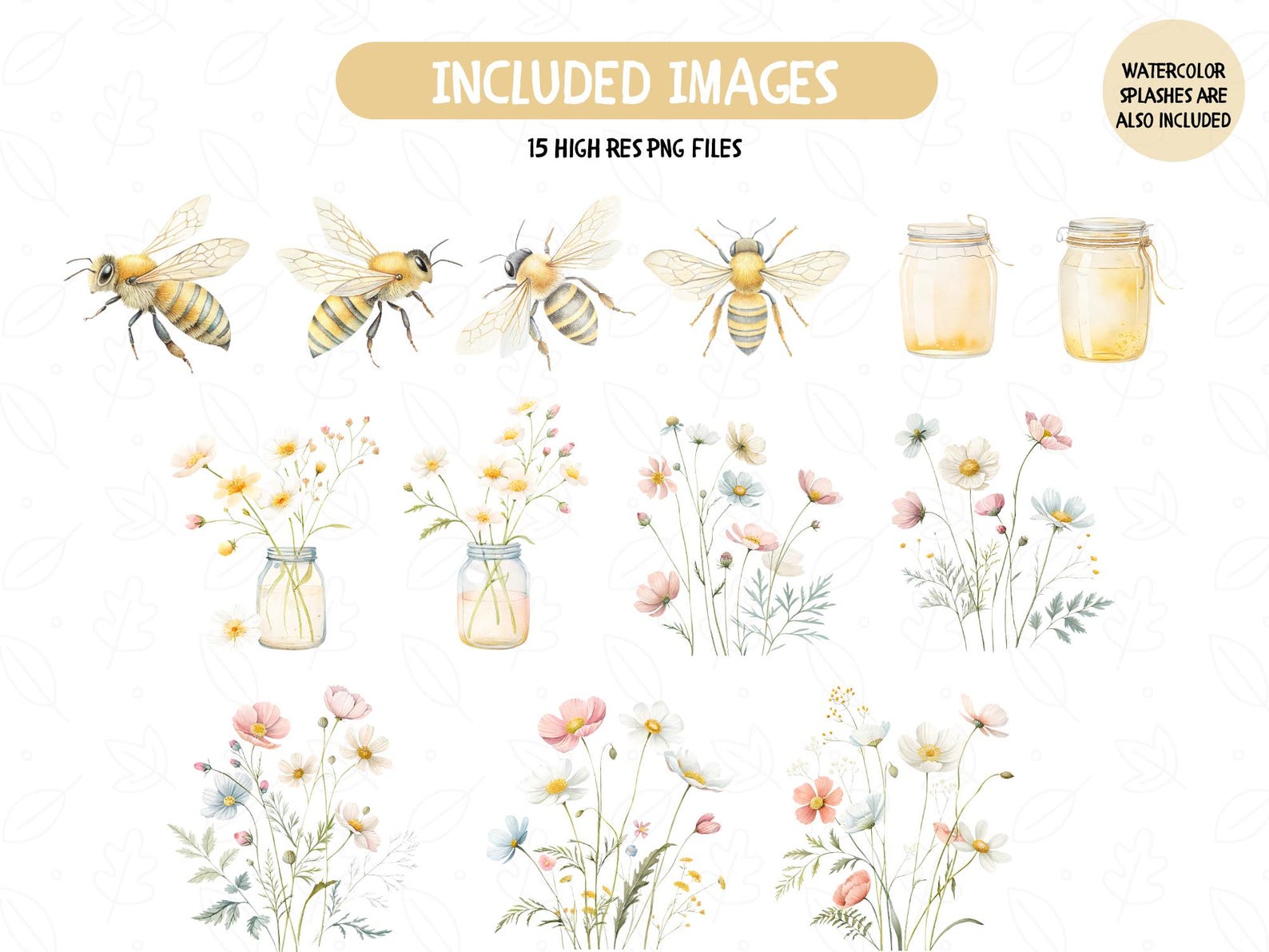 Watercolor Honeybee Clipart Bundle, Floral Bees PNG (digital Download ...