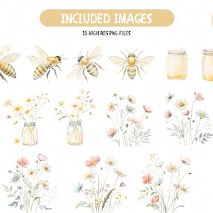 Watercolor Honeybee Clipart Bundle, Floral Bees PNG (digital Download ...