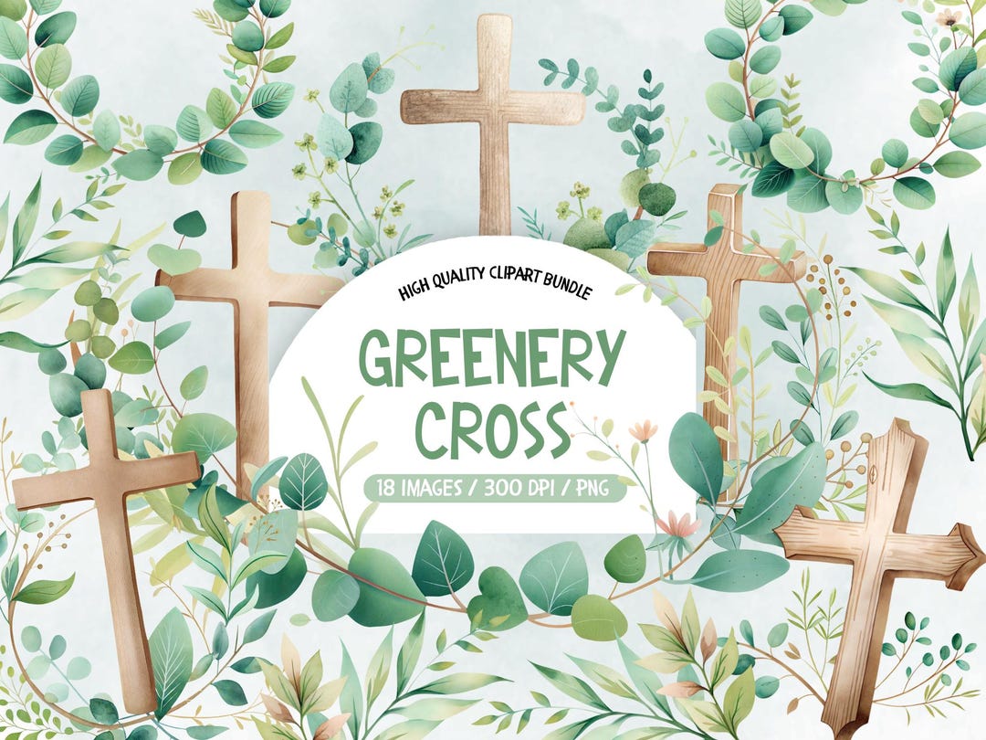 Greenery Cross Clipart, Cross Clipart Watercolor, Holy Cross Clipart ...