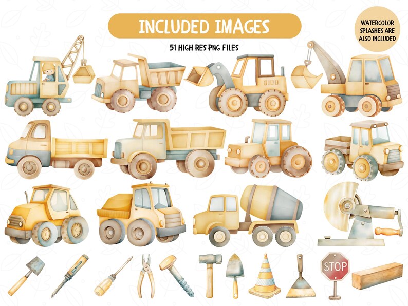 Construction Vehicle Clipart Bundle: Watercolor Dump Truck and ...