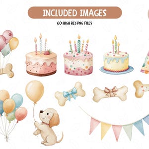 Cute Dogs Clipart, Paw Party Clipart, Dog Birthday Pawty Clipart, Puppy ...