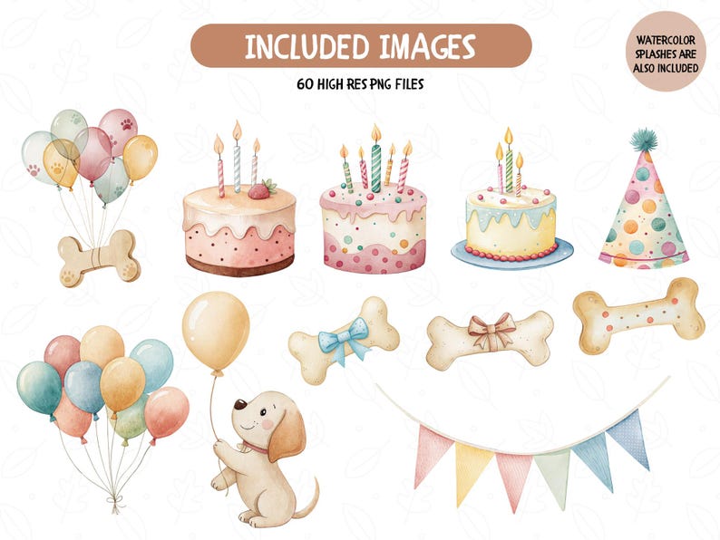 Cute Dogs Clipart, Paw Party Clipart, Dog Birthday Pawty Clipart, Puppy ...