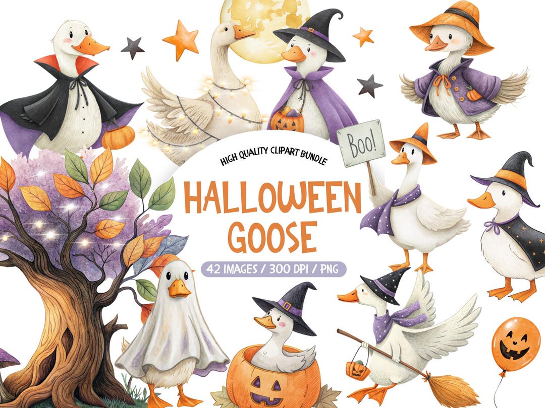 Halloween Goose Clipart, Witchy Goose Clipart, Cute Halloween Clipart ...