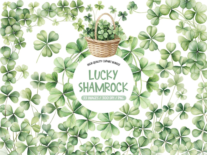 Watercolor Shamrock Clipart Bundle: St Patricks Day Clover, Borders ...