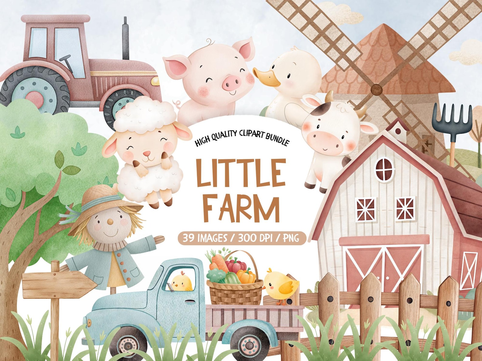 Farm Life Watercolor Clipart, Farm Animal Clip Art, Watercolor Clipart ...