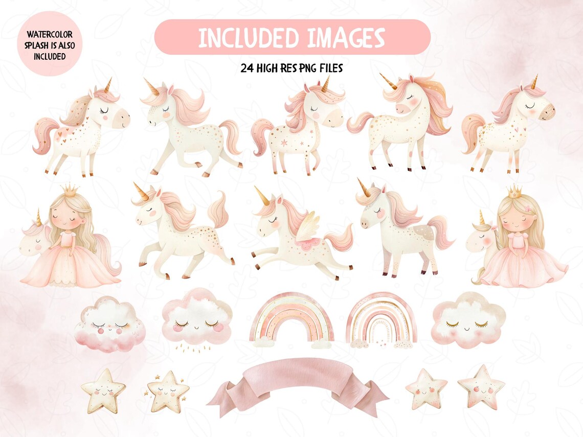 Pastel Unicorn Clip Art, Unicorn Party Clipart, Princess Girl and ...