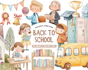 Back to School Clipart Bundle, School Bus Clipart, Cute School Supplies ...