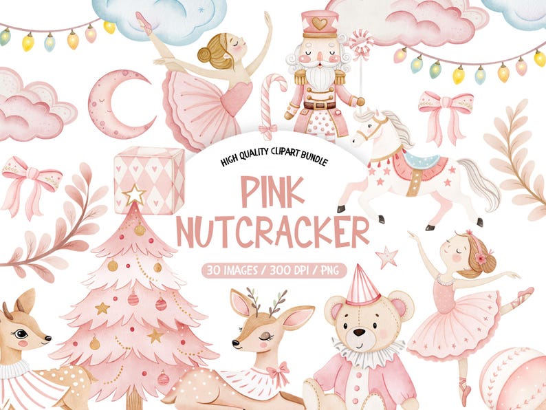 Pink Nutcracker Clipart, Pastel Christmas Ballerina PNG, Cute ...